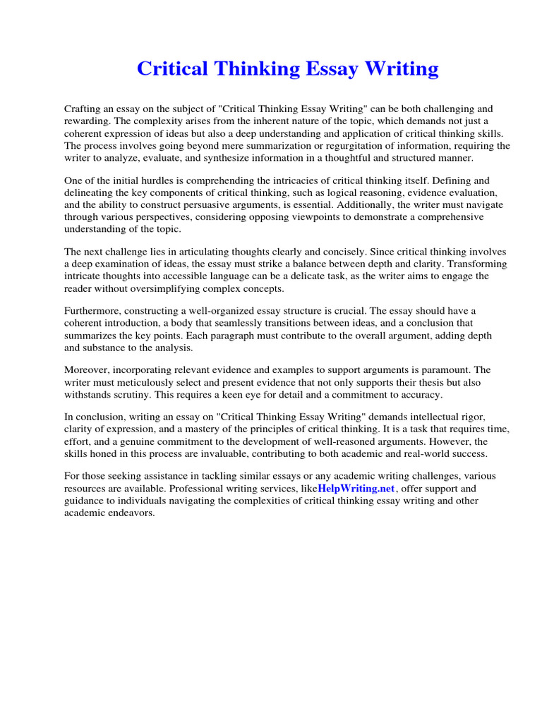 Critical Thinking Essay Tips | PDF | Critical Thinking | Cheyenne