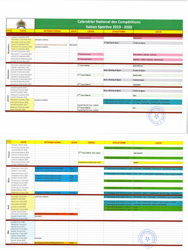 Calendrier 2019 2020 | PDF