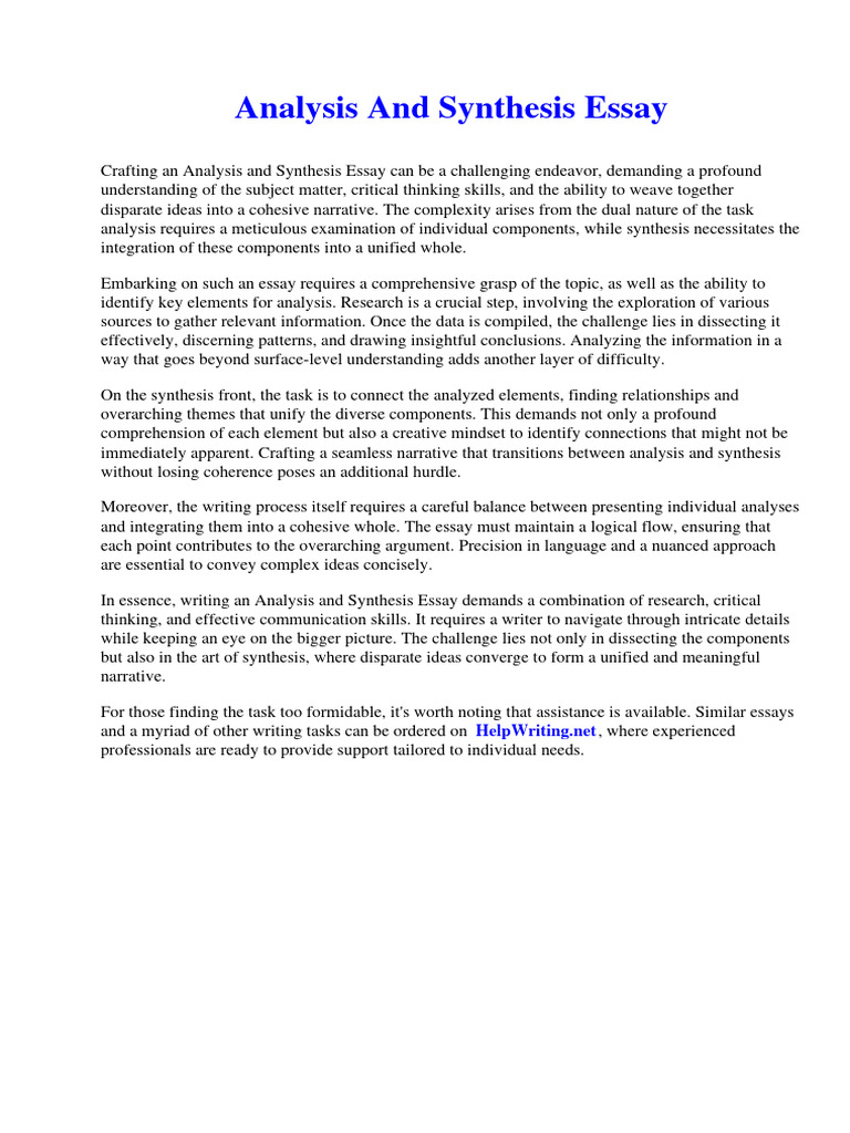 Analysis and Synthesis Essay | PDF | Vagus Nerve | Cell Potency