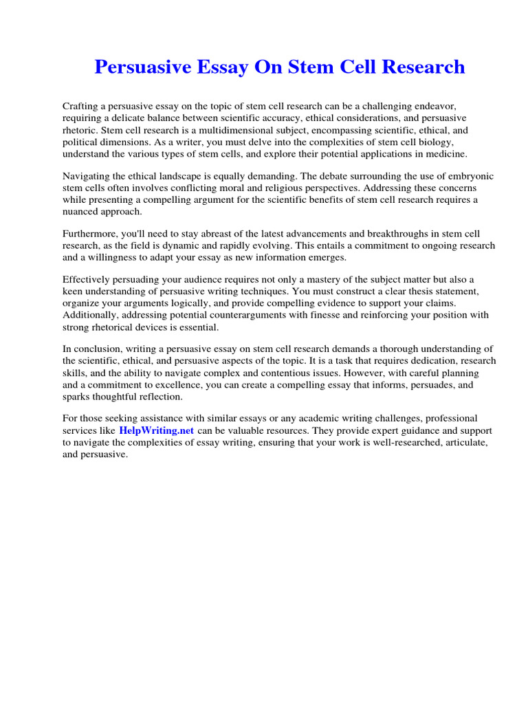 Persuasive Essay On Stem Cell Research | PDF | Search Engine Optimization | Walt Disney