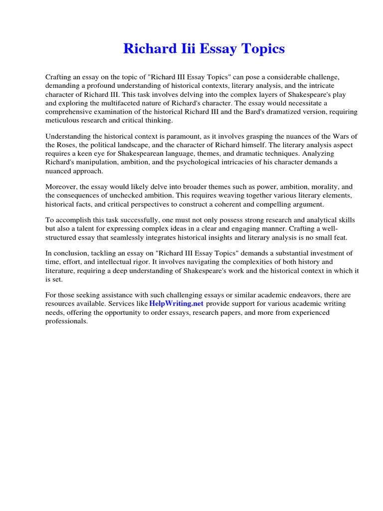 Richard III Essay Writing Guide | PDF