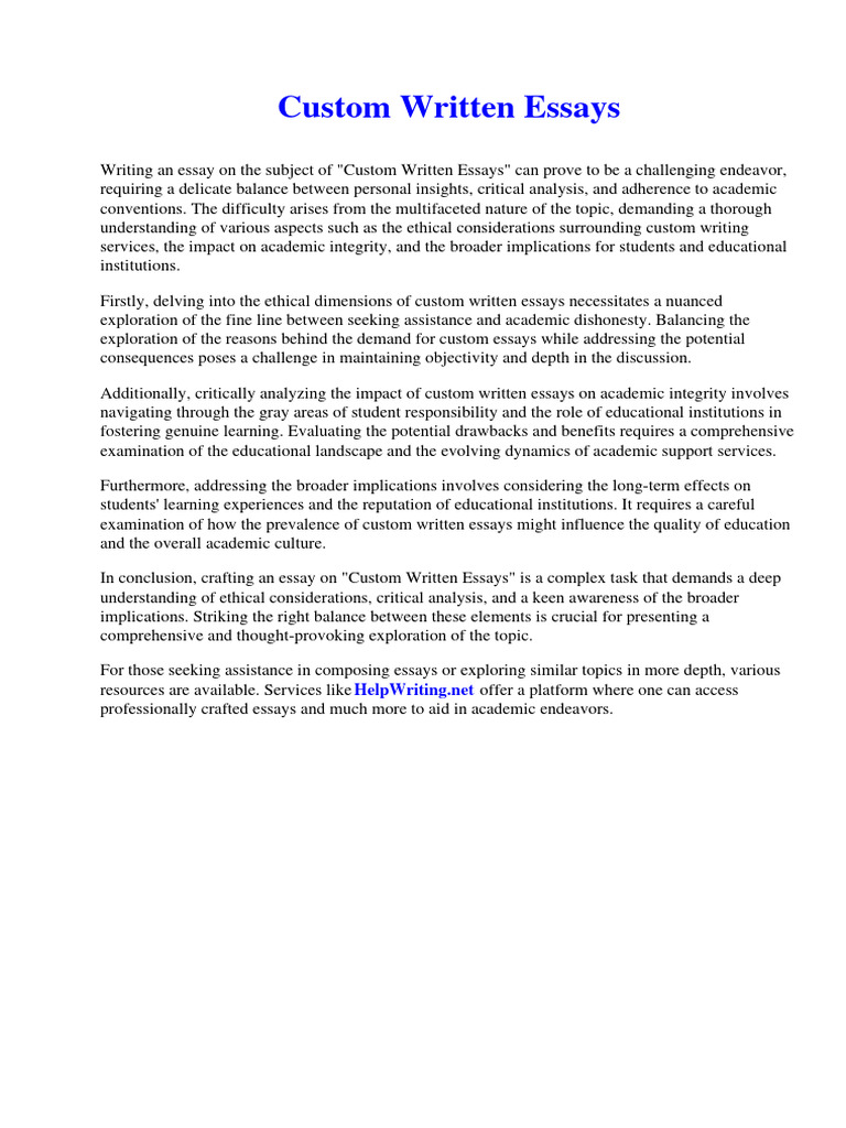 Custom Written Essays | PDF