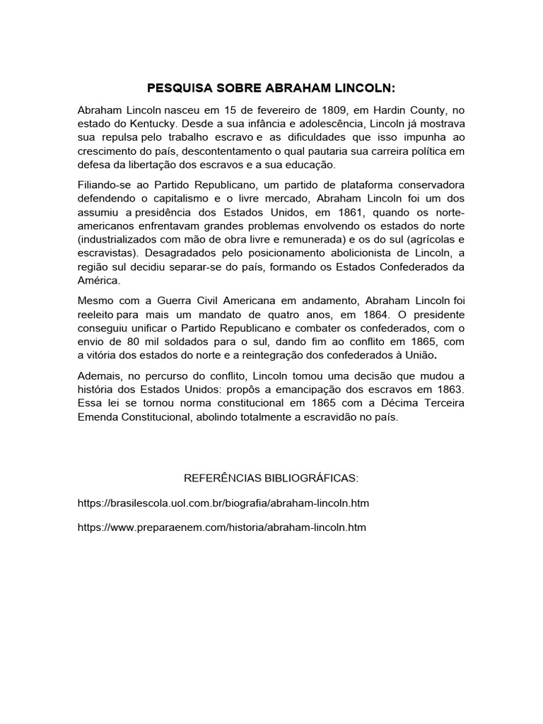 Abraham Lincoln: Vida e Legado Abolicionista | PDF
