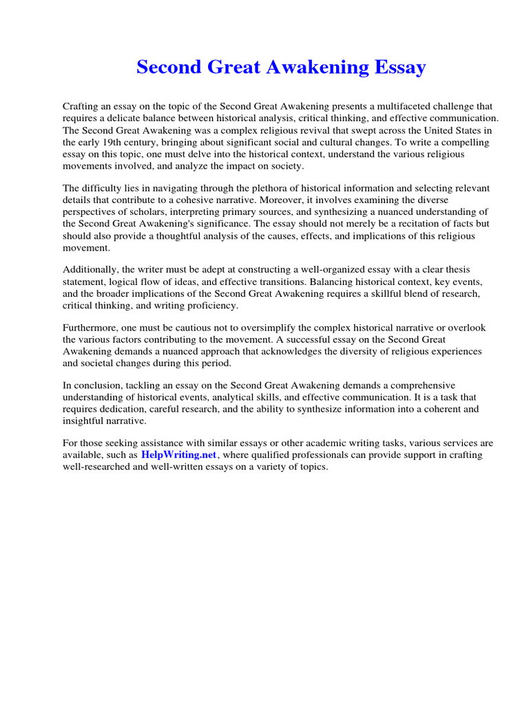 Second Great Awakening Essay | PDF | Essays | Critical Thinking