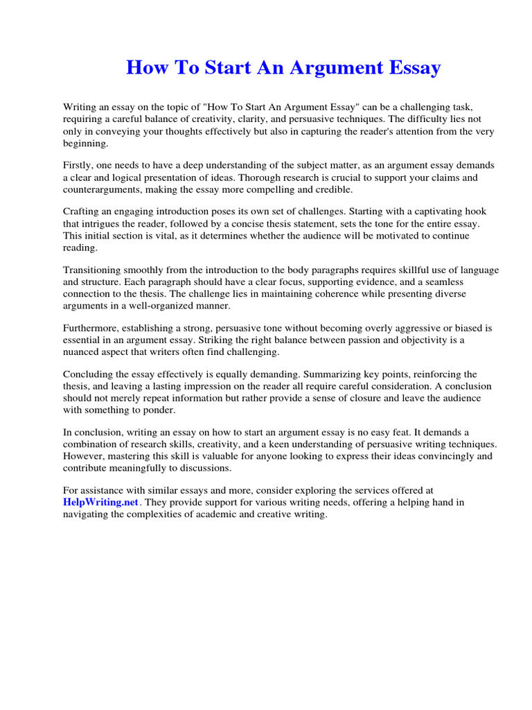 How To Start An Argument Essay | PDF | Essays | Crafts