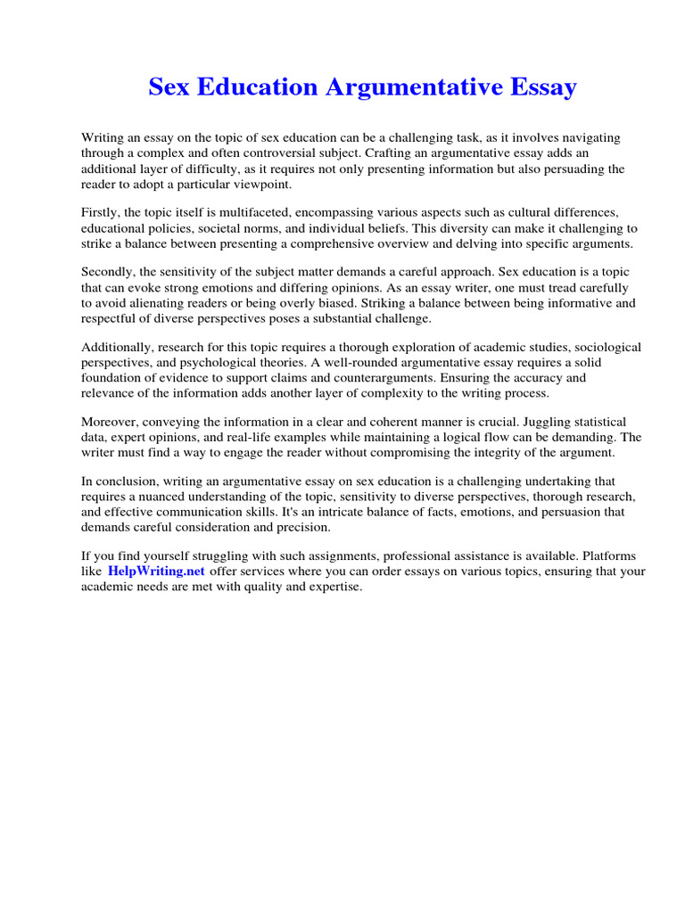 Sex Education Argumentative Essay | PDF | Cognition | Cognitive Science Sex Education Argumentative Essay | PDF | Cognition | Cognitive Science