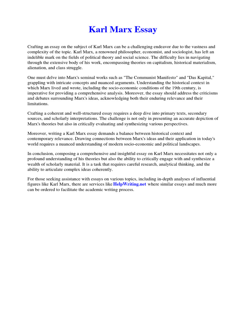Karl Marx Essay | PDF | Karl Marx | Essays