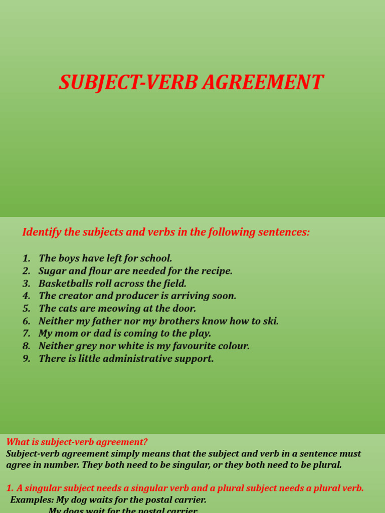 Subject Verb Agreement | PDF | Grammatical Number | Verb