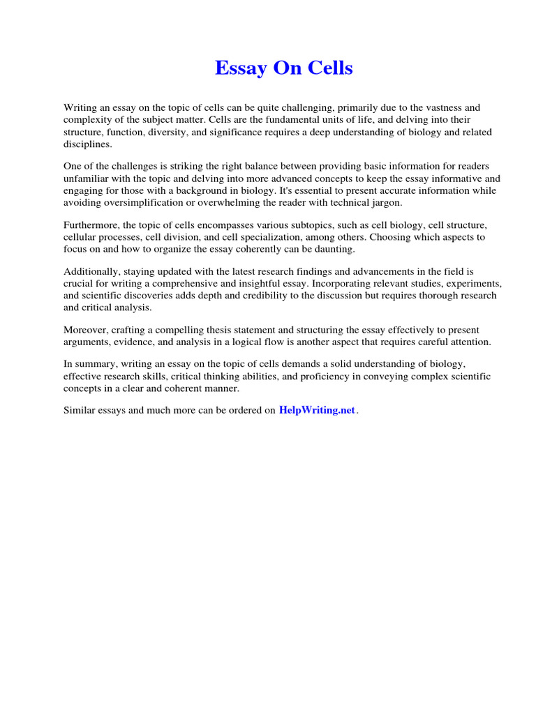 Essay On Cells | PDF | Essays | Critical Thinking