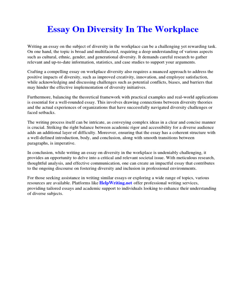Essay On Diversity in The Workplace | PDF | Pride And Prejudice ...