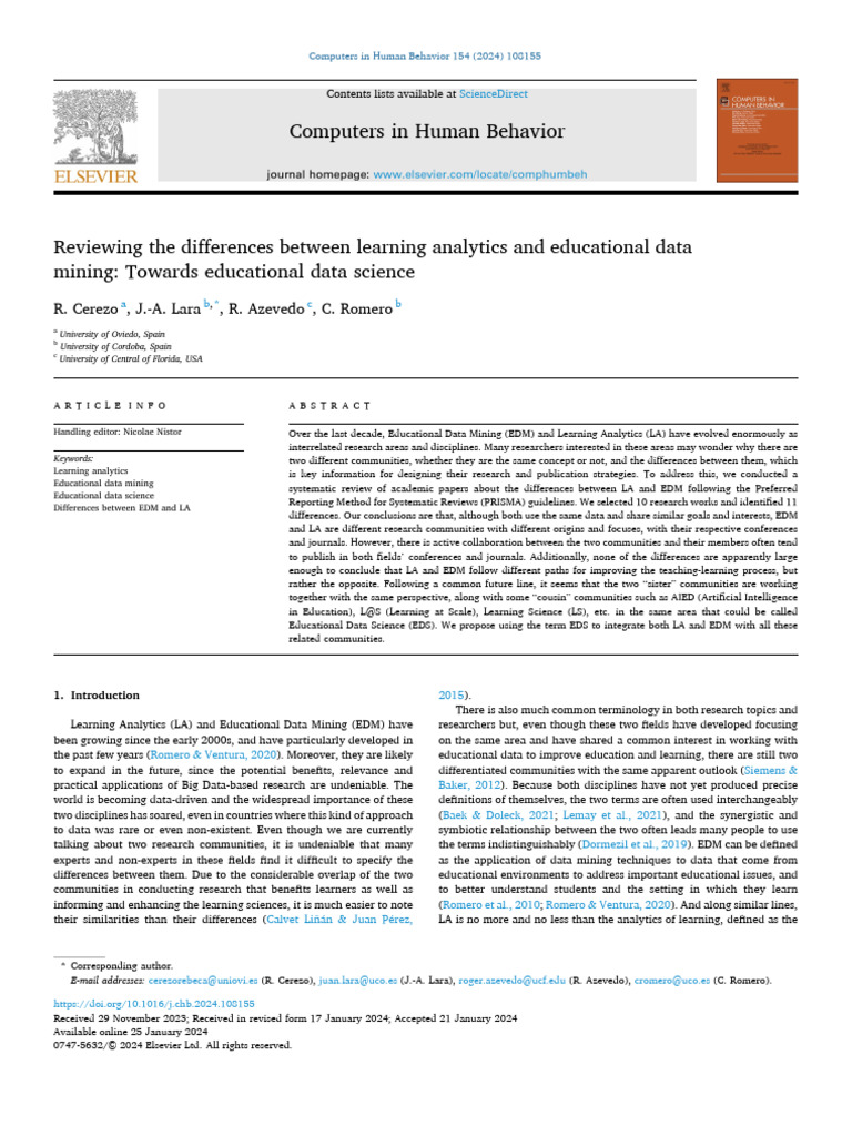 Reviewing the differences between learning analytics and educational data 2023 | PDF | Analytics ...