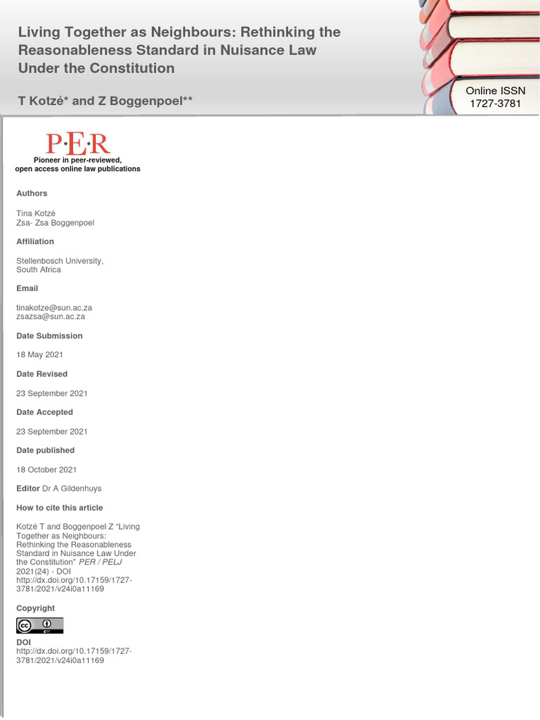 Living Together As Neighbours - Rethinking The Reasonableness Standard ...