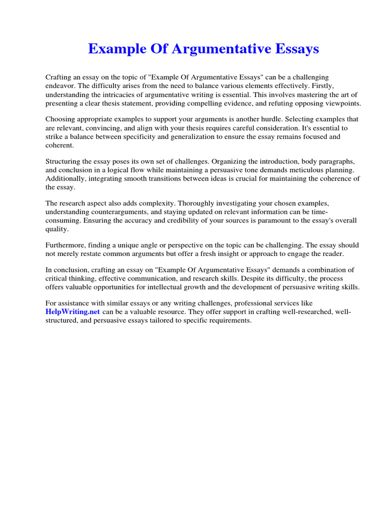 Example of Argumentative Essays | PDF