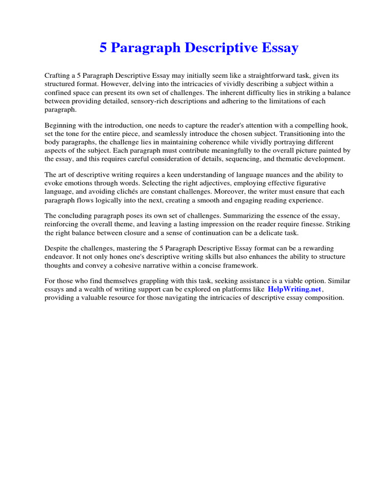 Mastering the 5 Paragraph Descriptive Essay | PDF | Chronic Obstructive ...