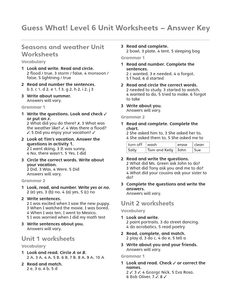 Guess What! Level 6 Unit Worksheets | PDF