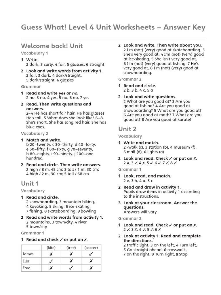 Guess What - 4 - AE - Unit - Worksheets - Answer - Key | PDF | Adverb ...