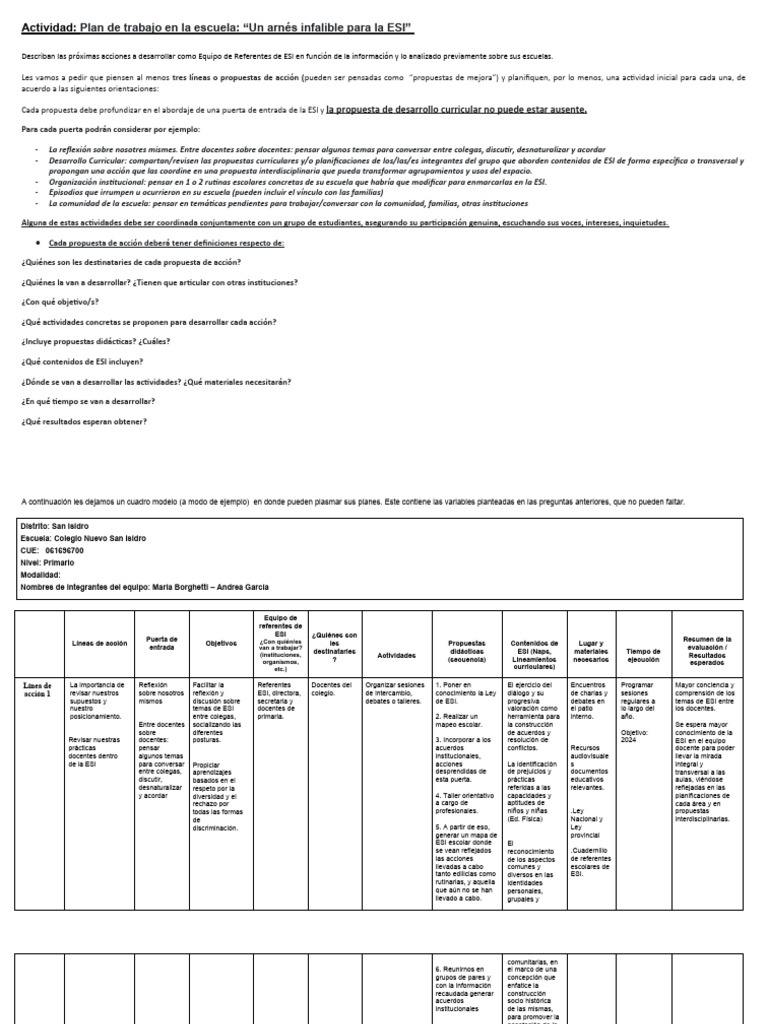Ejemplo de Plan de Trabajo Cuadro o Proyecto - ESI | PDF | Enseñando | Familia