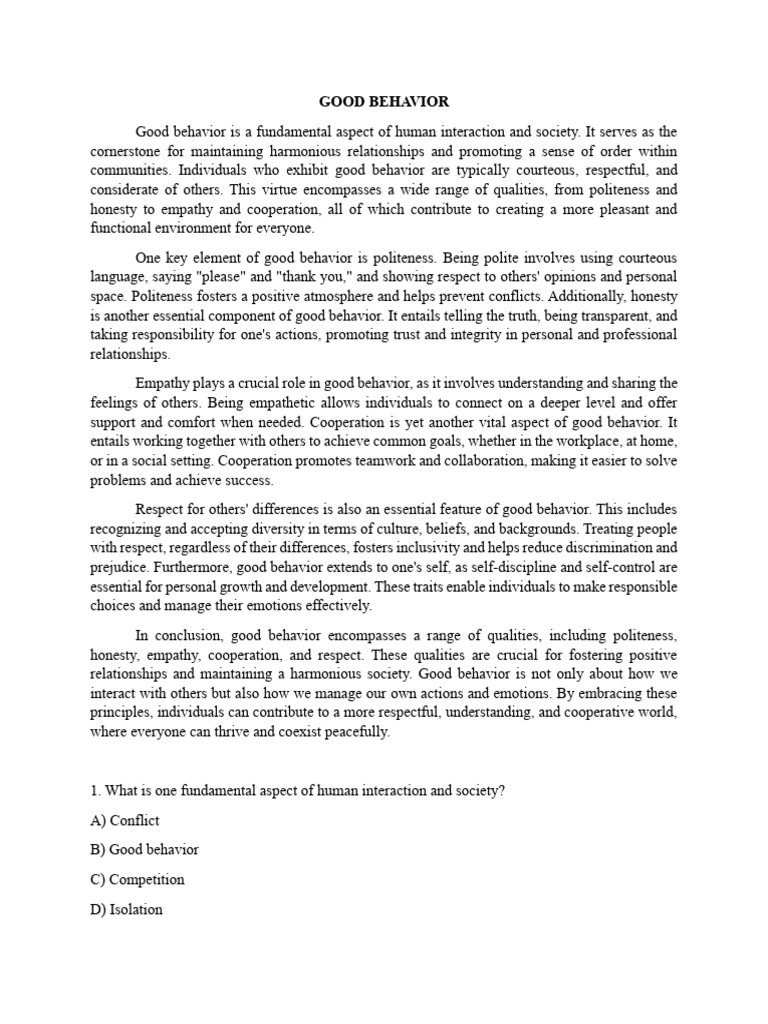 Good Behavior | PDF | Cooperation | Empathy