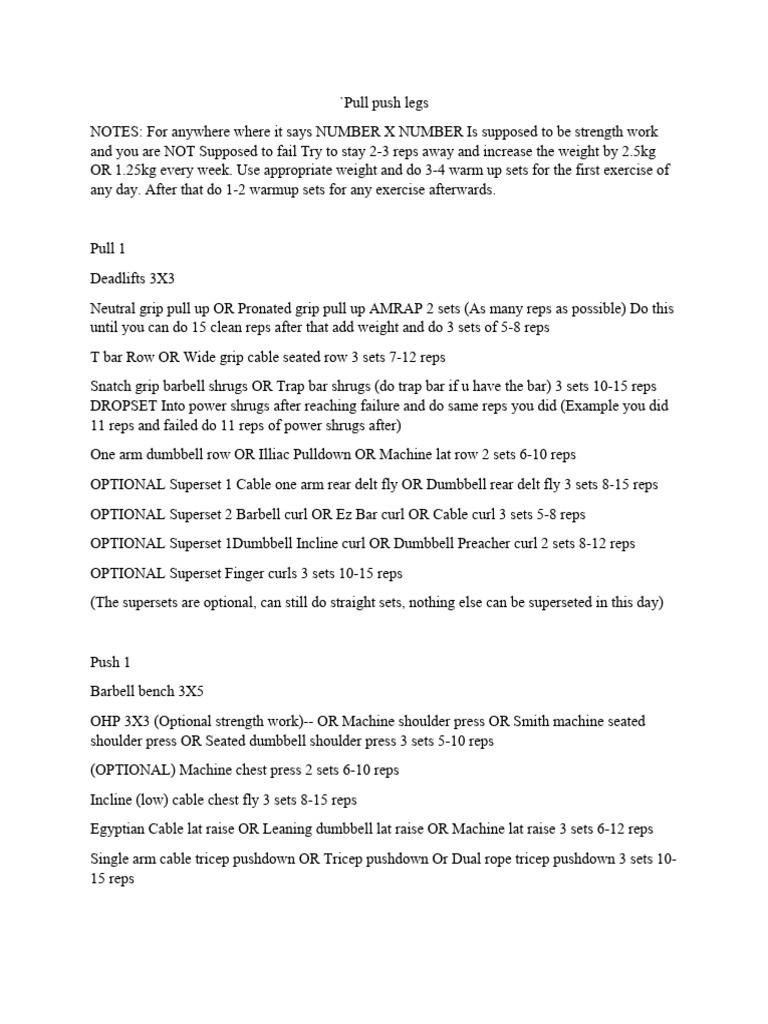 Johhnys Push Pull Legs Program | PDF | Weight Training | Strength Training