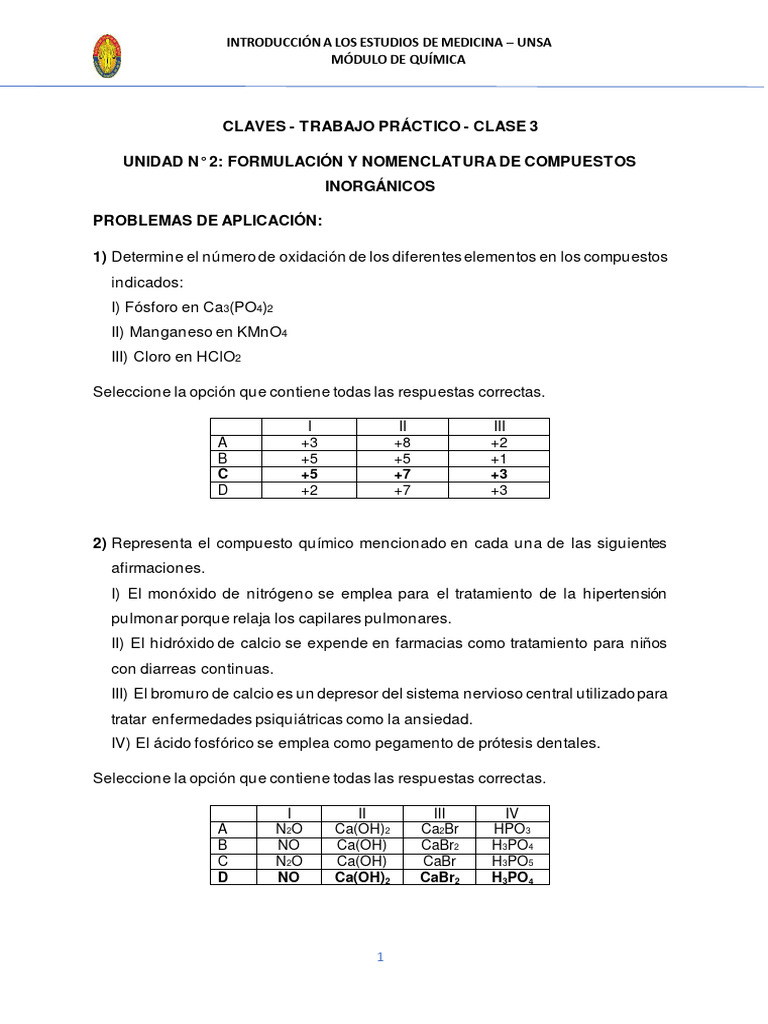 Claves-Tp-Clase 3-Quimica | PDF | Hidróxido | Ácido