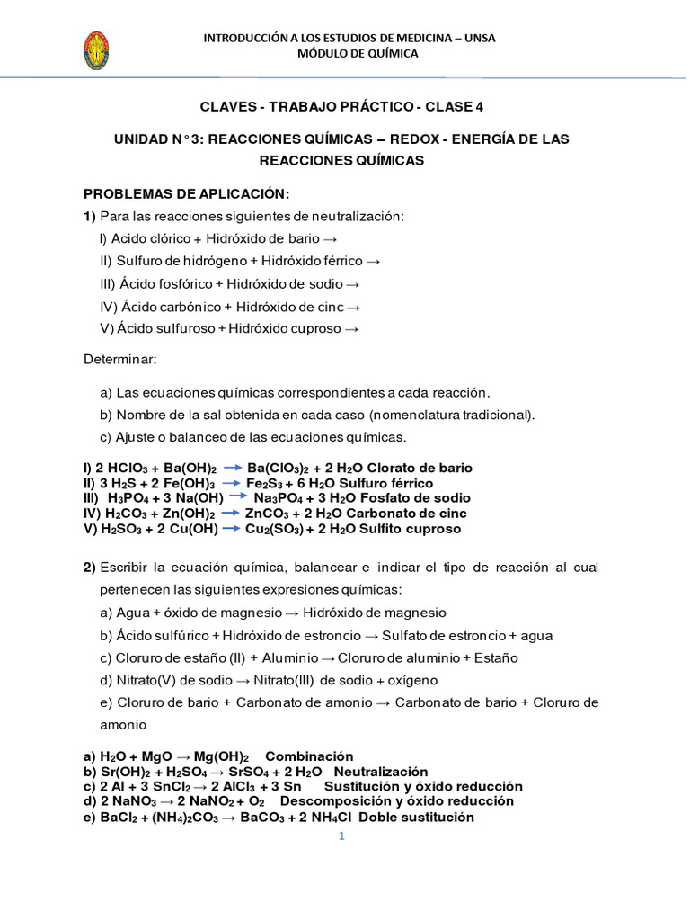 Claves - TP Clase 4 - Quimica | PDF | Hidróxido | Redox