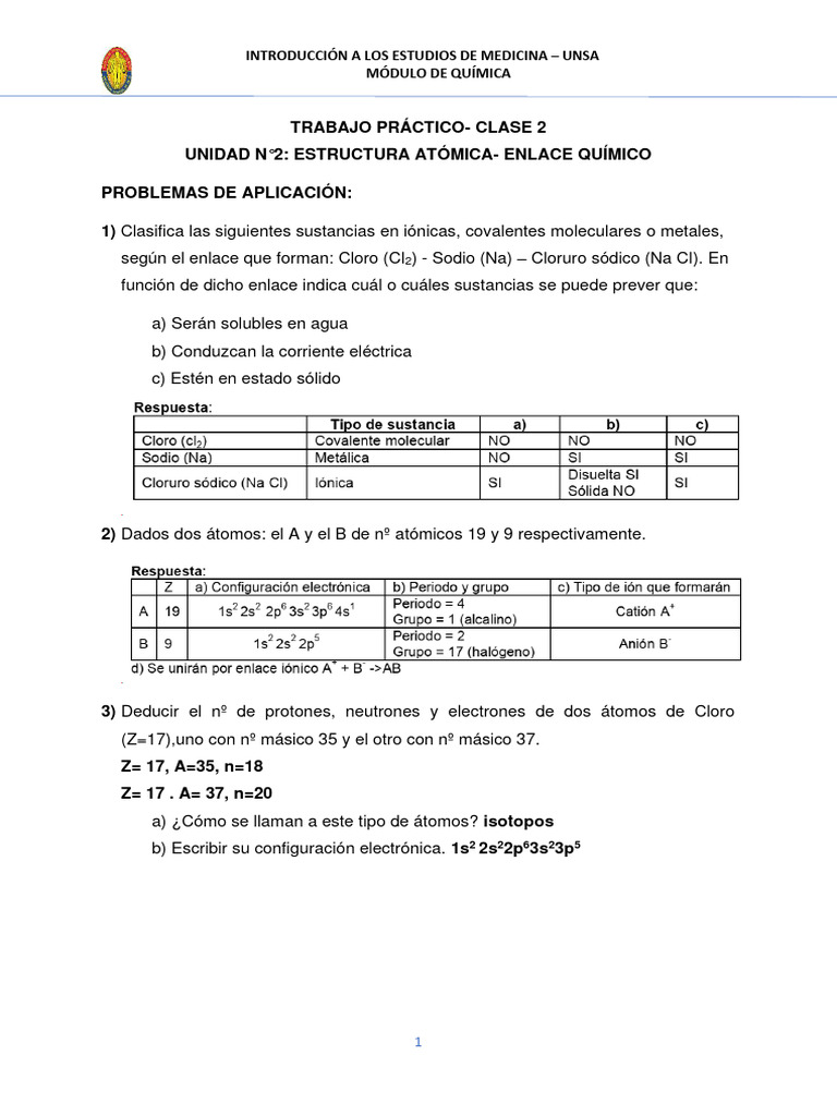 Claves - TP Clase 2 - Química | PDF | Enlace covalente | Enlace químico