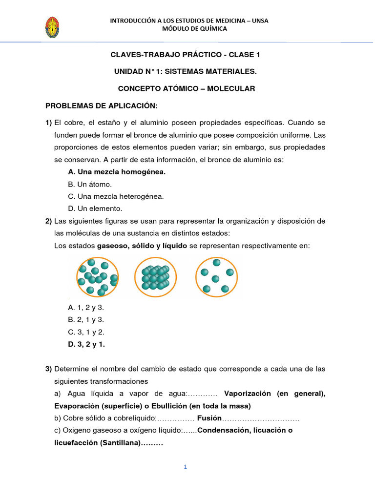 Claves - TP Clase 1 - Química | PDF | Líquidos | Fase (materia)