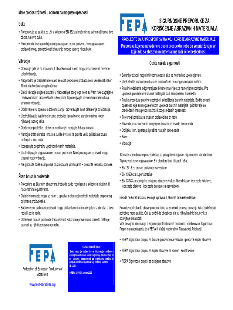 sigurnosne preporuke za koriscenje abrazivnih materijala | PDF