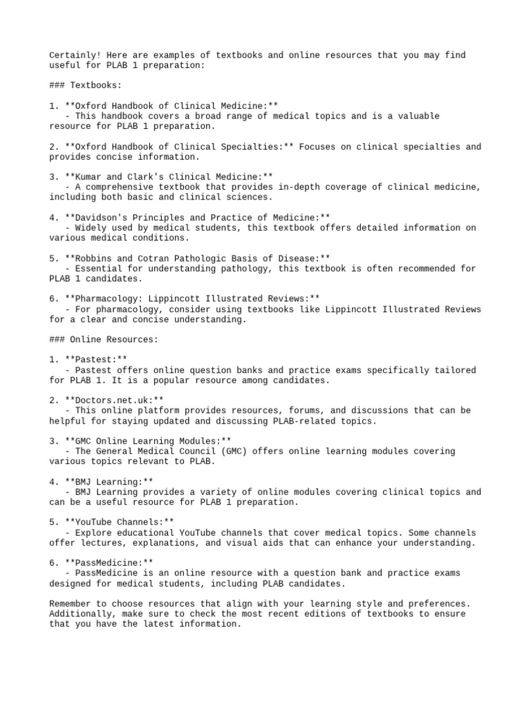 PLAB 1 Prep: Essential Resources | PDF