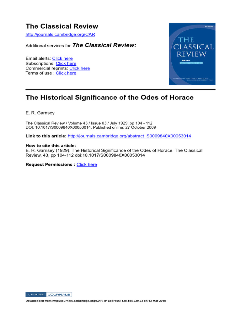Historical Significance of Horace's Odes | PDF | Horace | Augustus
