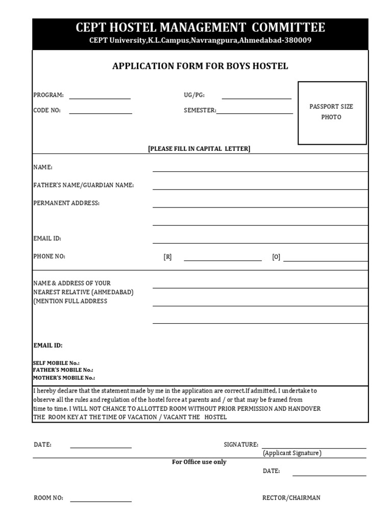 CEPT Boys Hostel Application Form | PDF