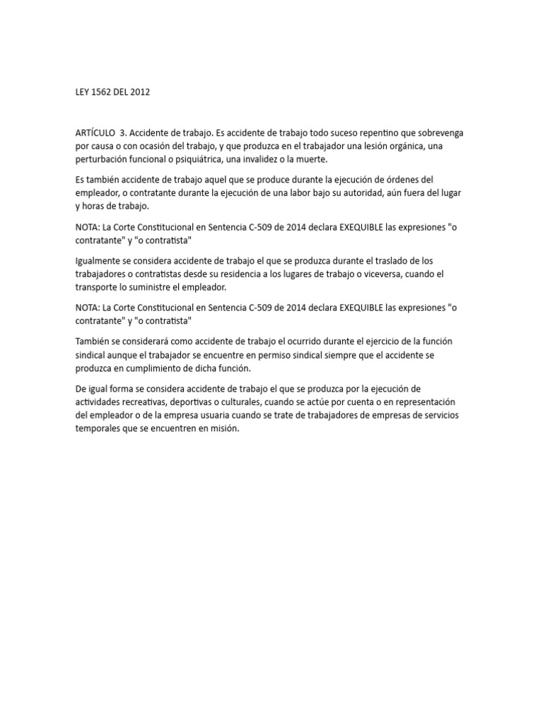 Ley 1562 Del 2012 | PDF | Labor | Relaciones laborales
