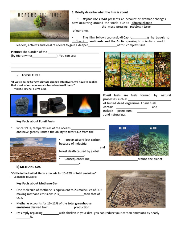 Before The Flood Worksheet | PDF | Fossil Fuels | Greenhouse Gas