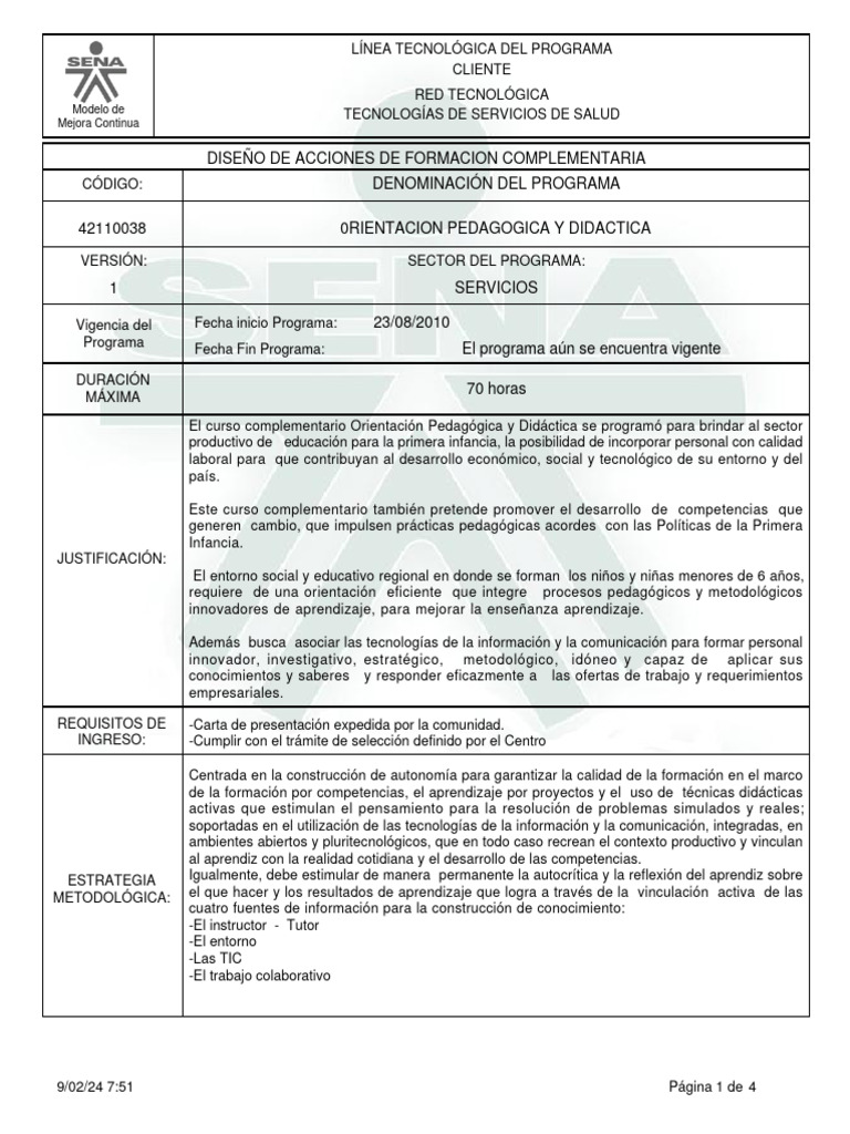 Informe Programa de Formación Complementaria | PDF | Pedagogía | Aprendizaje