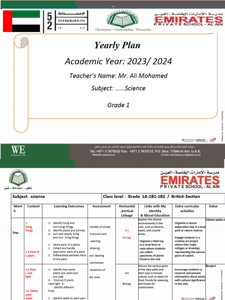 Academic Year Plan: Grade 1 Science | PDF | Sound | Cognition