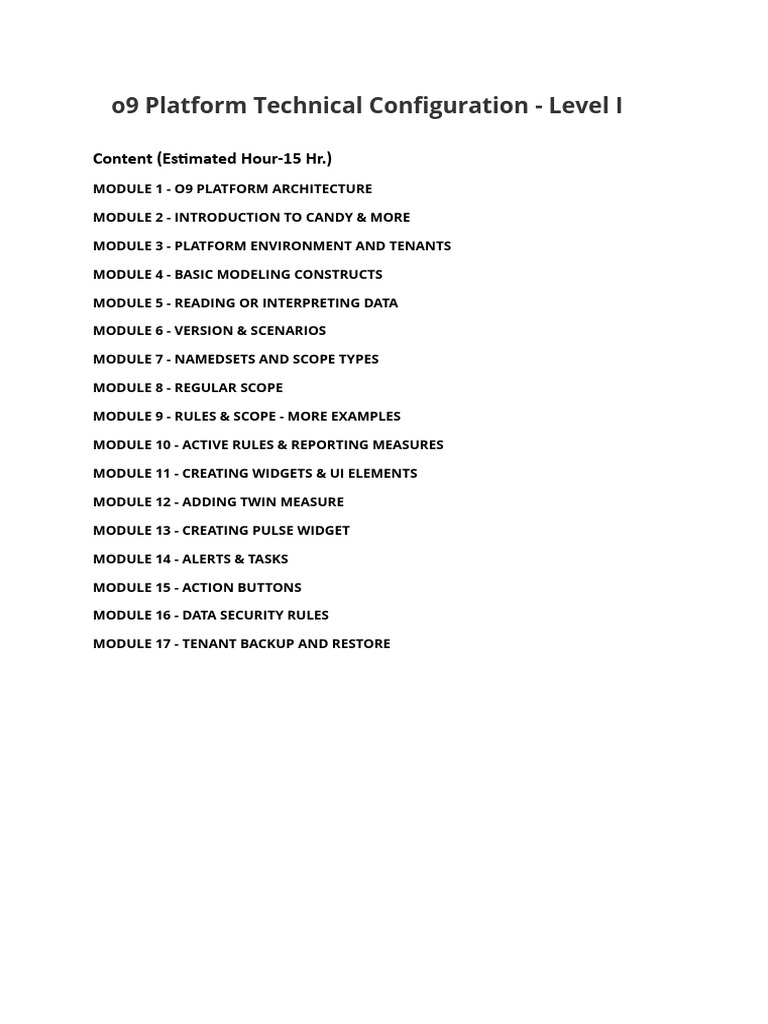 O9 Platform Technical Configuration Level 1 | PDF