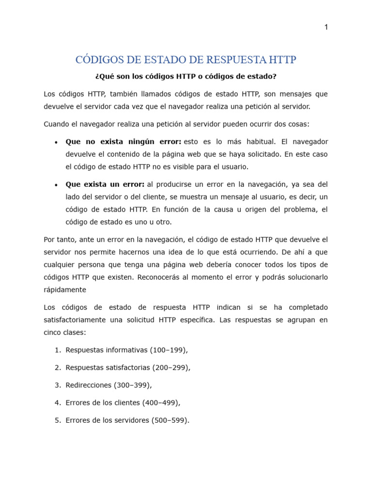 Códigos de Estado de Respuesta HTTP | Descargar gratis PDF | Servidor ...