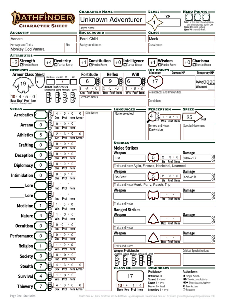 Unknown Adventurer: Character Sheet | PDF | Gaming | Fantasy Role ...