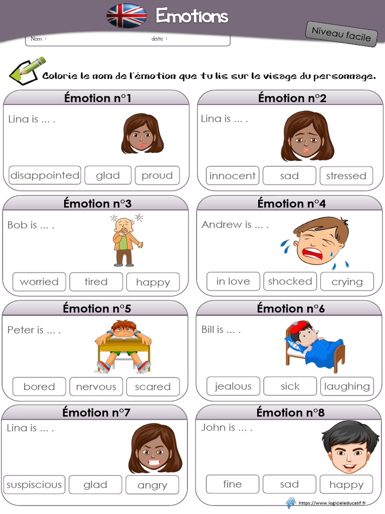 Les Émotions en Anglais Niveau Facile | PDF