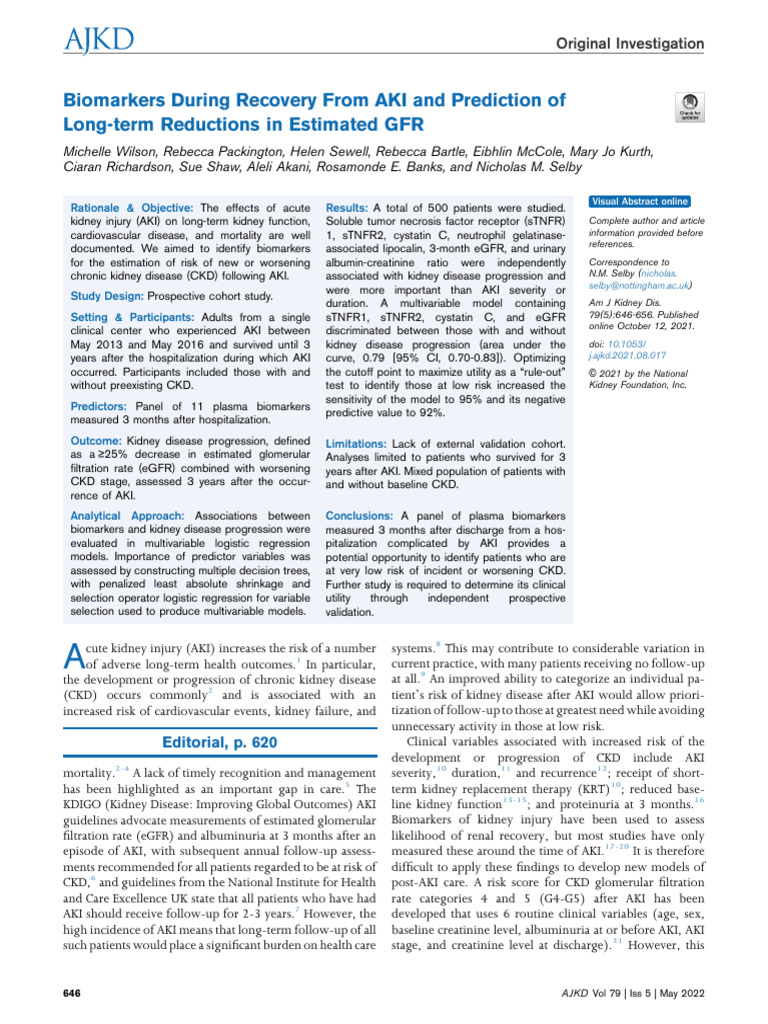 Biomarcadores Post Aki A Erc | PDF | Chronic Kidney Disease ...