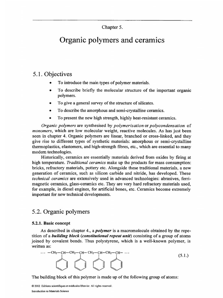 Chapter 5 - Organic Polymers and Cerami - 2002 - Introduction To Materials Scien | PDF ...