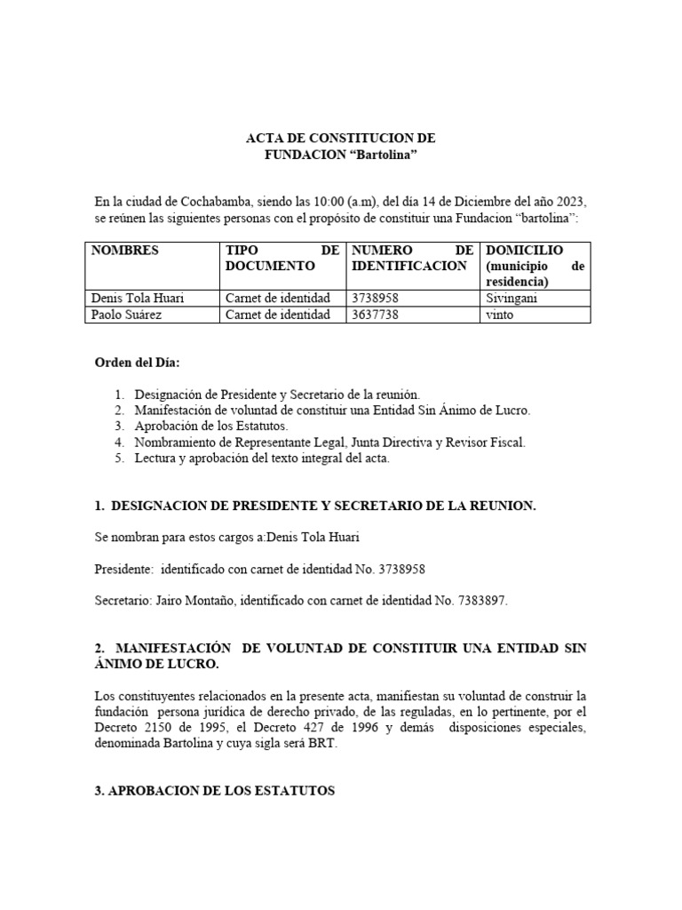 Modelo Acta de Constitución | Descargar gratis PDF | Justicia | Crimen y violencia