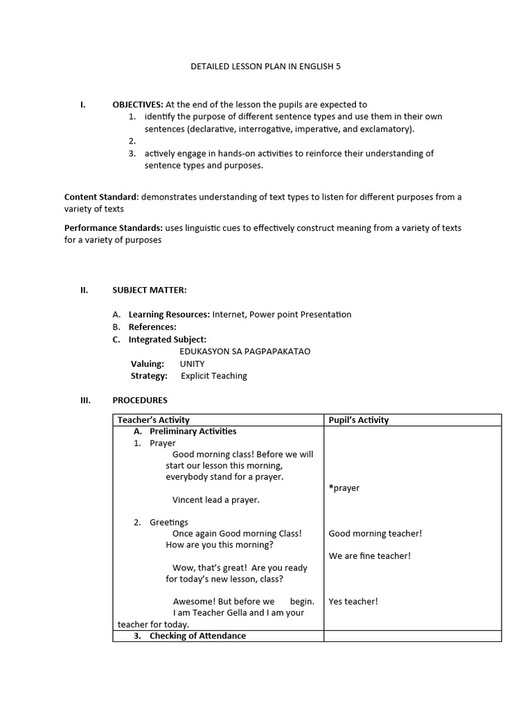 Detailed Lesson Plan in English 5 | PDF