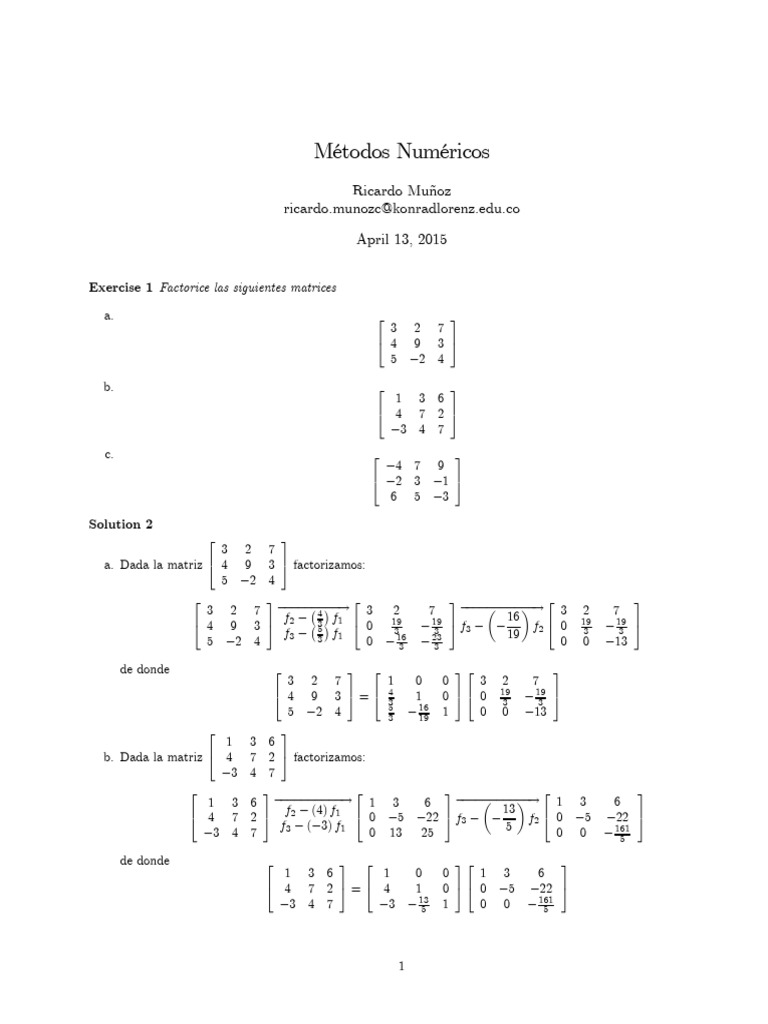 Métodos Numéricos: Factorización de Matrices | PDF | Álgebra lineal | Conceptos matemáticos