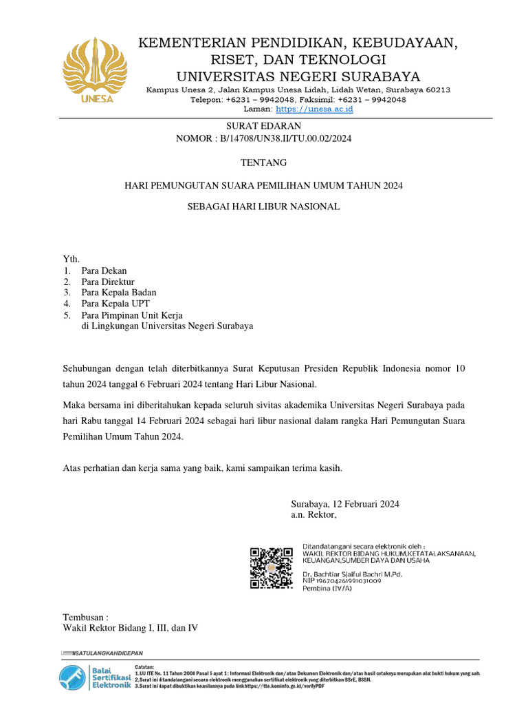 Se Hari Pemungutan Suara Pemilihan Umum Tahun 2024 | PDF