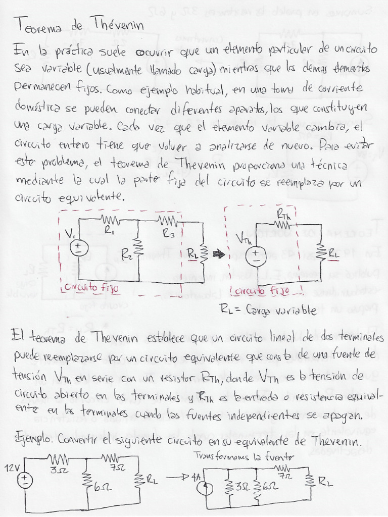 Resumen teorema de thevenin | PDF