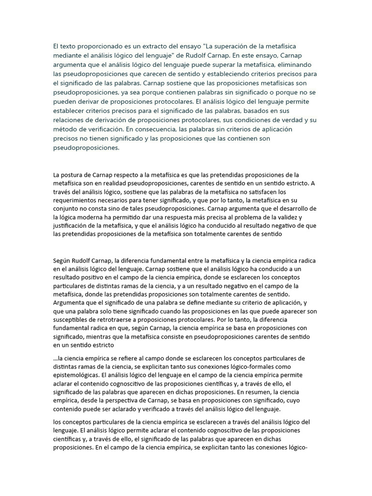 Resumen CARNAP | PDF | Proposición | Metafísica