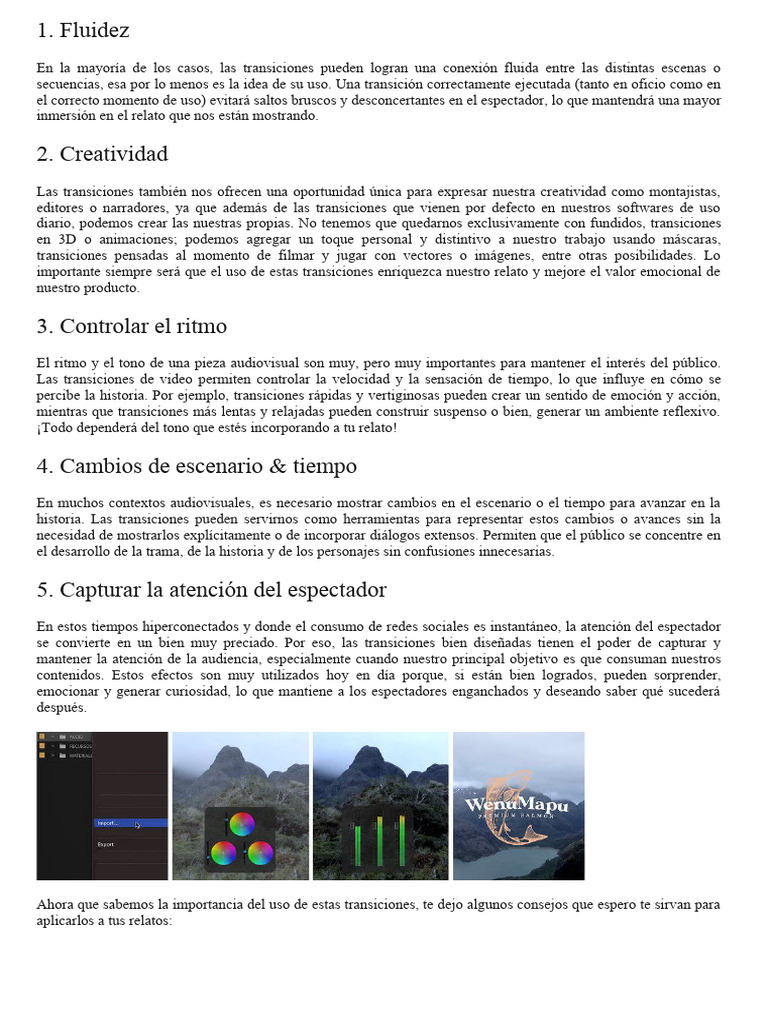Usos y Tipos de Transiciones | PDF | Creatividad | Suspense (Género)