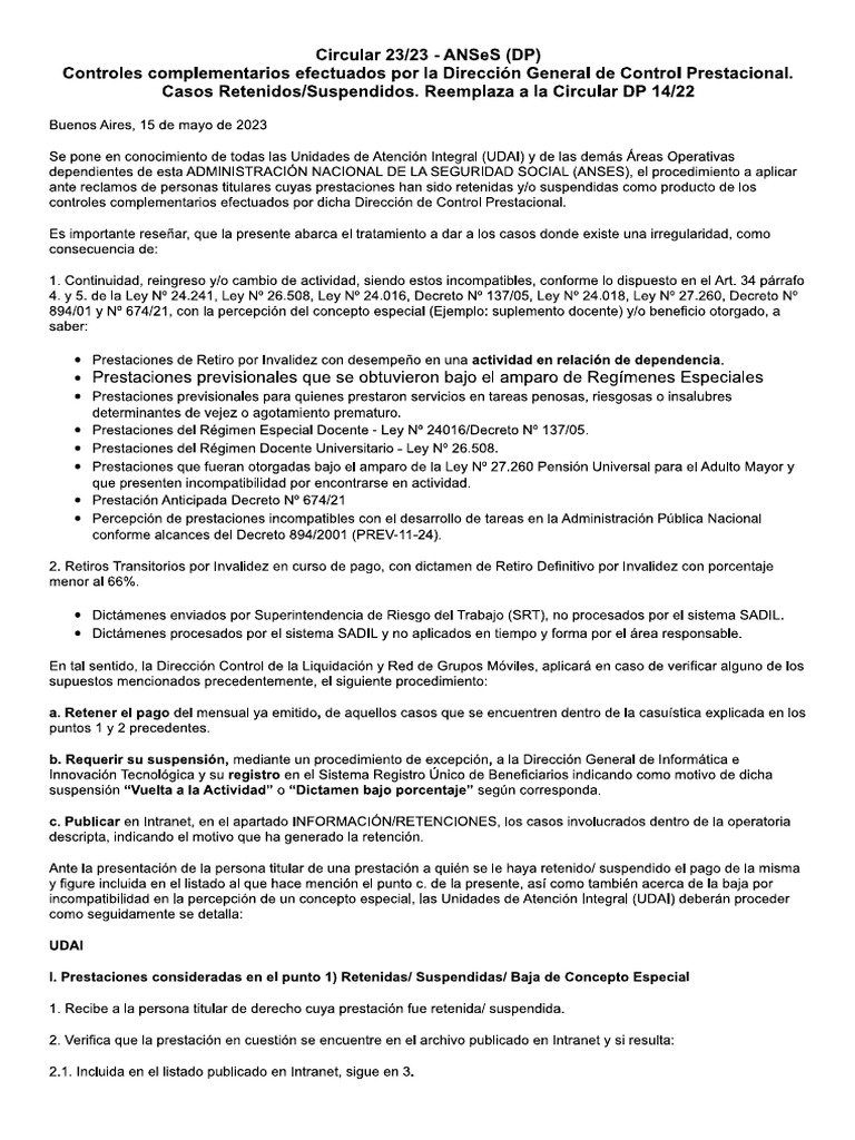 Circular 2323 - ANSeS (DP) Controles Complementarios - Sueldos ...