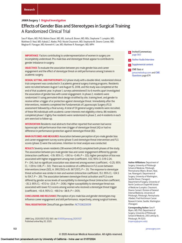 Effects of Gender Bias and Stereotypes in Surgical Training | PDF ...